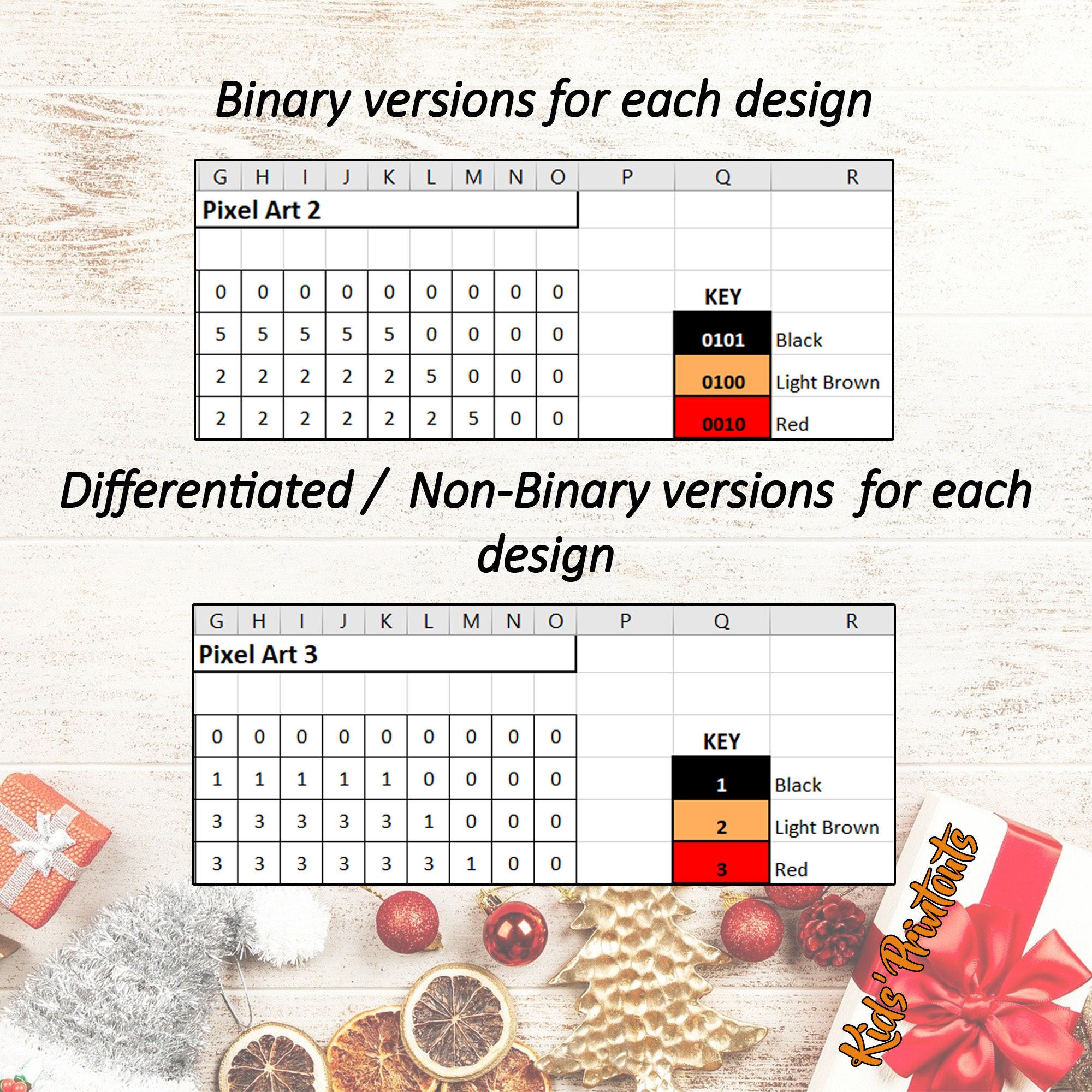 Christmas Binary Pixel Art Spreadsheet Printable - Etsy Canada