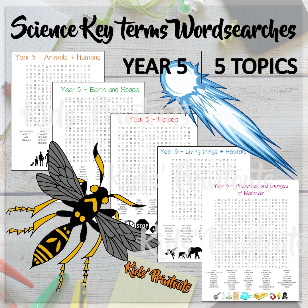 Year 5 Science Vocabulary Word Searches X 5 Over 170 Terms - Etsy
