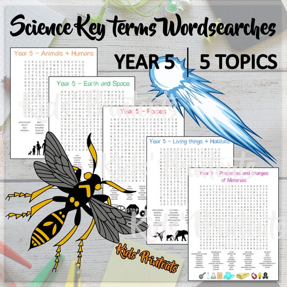 Year 5 Science vocabulary word searches x 5 over 170 terms | Etsy