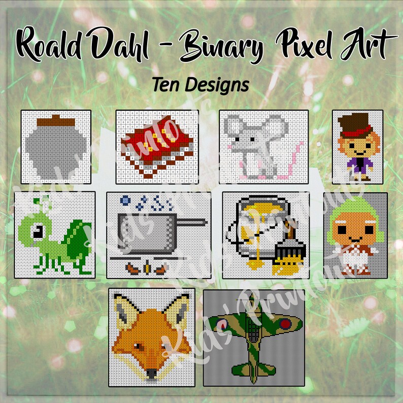 Roald Dahl Binary Pixel Art - Spreadsheet - Printable - Activity ...