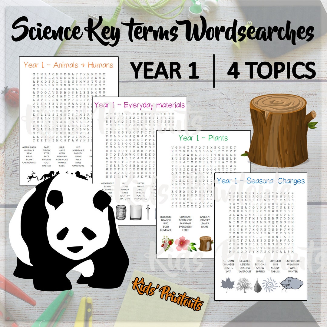 Year 1 Science Vocabulary Word Searches X 4 Over 100 Terms - Etsy