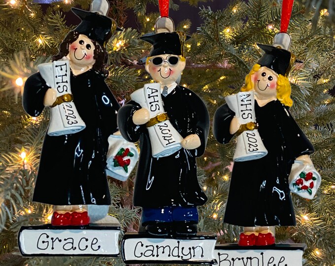 Personalized Graduation Ornament Boy or Girl With Gown Hat and Diploma ...