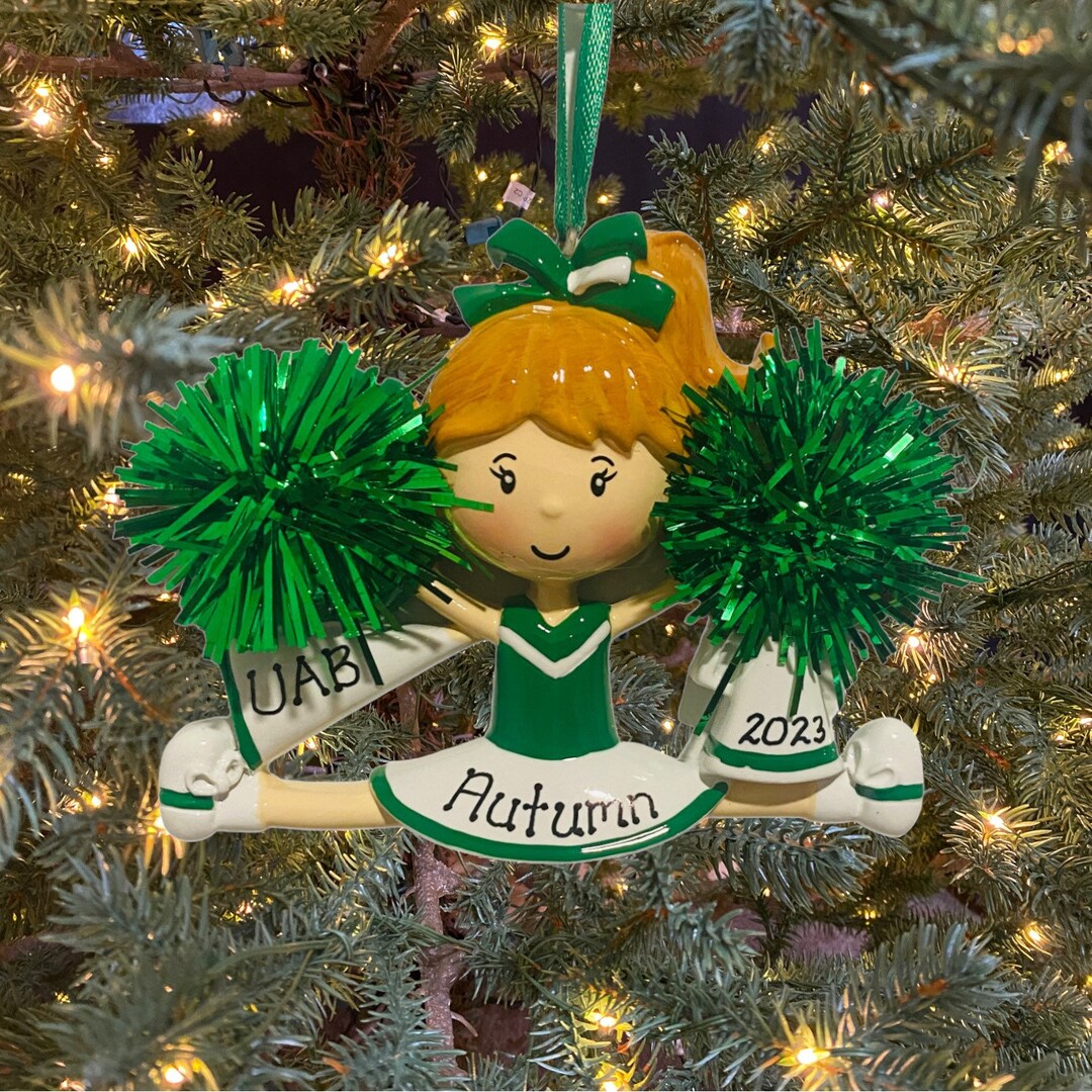 Cheerleader Green Uniform Cheerleader Ornament Girl Teen or Woman ...