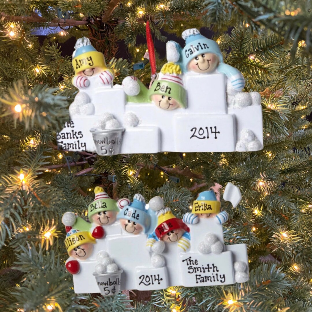 Personalized Fun Snowball Fight Family of 3 & 5 Custom Personalized ...