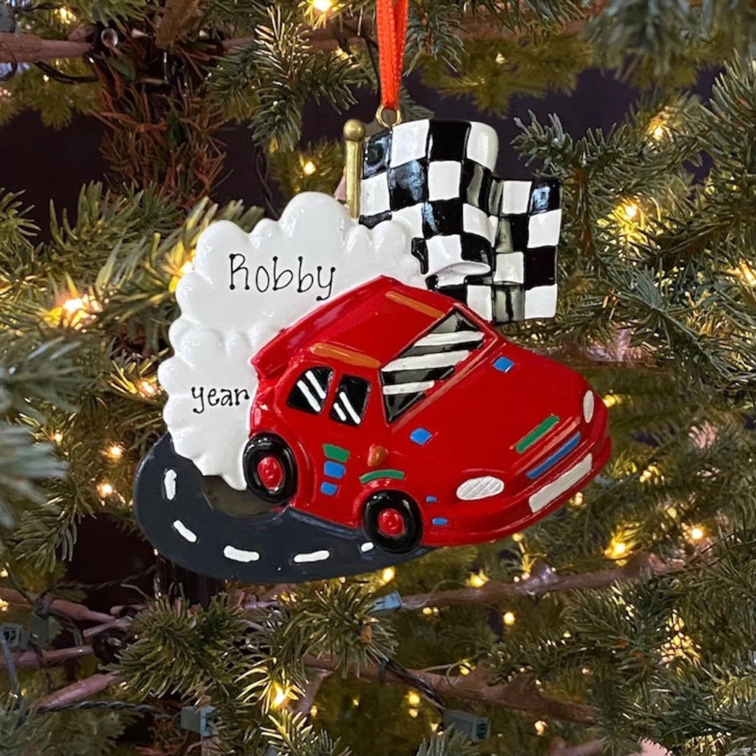 Race Car Ornament on Track Red Sports Car Ornament Custom Personalized ...