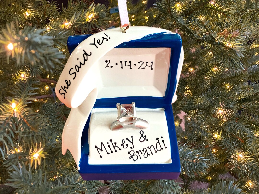 Personalized She Said Yes Engagement Ring Ornament Wedding Proposal ...