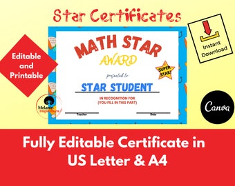Editable School Certificates Superstar Awards Class Awards Most ...