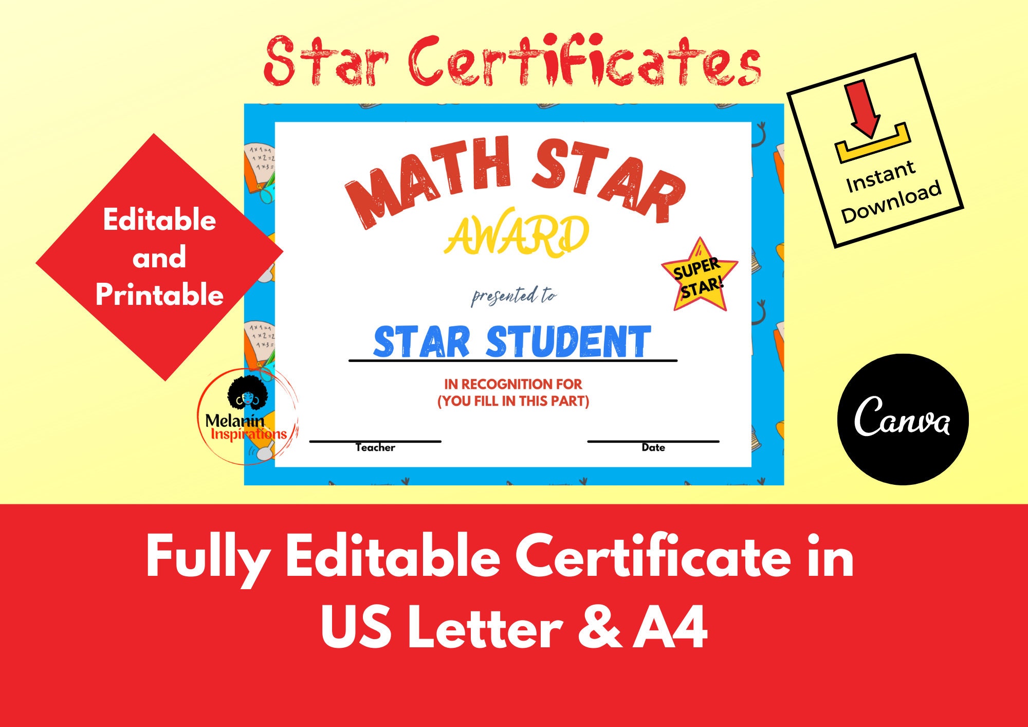 Editable School Certificates Superstar Awards Class Awards Math ...