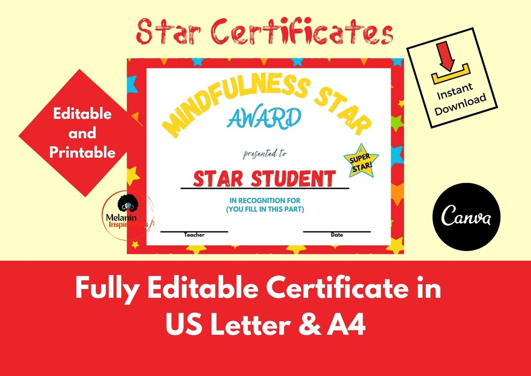 Editable School Certificates Superstar Awards Class Awards Mindfulness ...