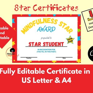 Editable School Certificates Superstar Awards Class Awards Mindfulness ...