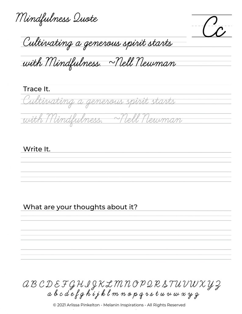 Cursive Handwriting Printable Worksheets 40 Mindfulness Quotes - Etsy