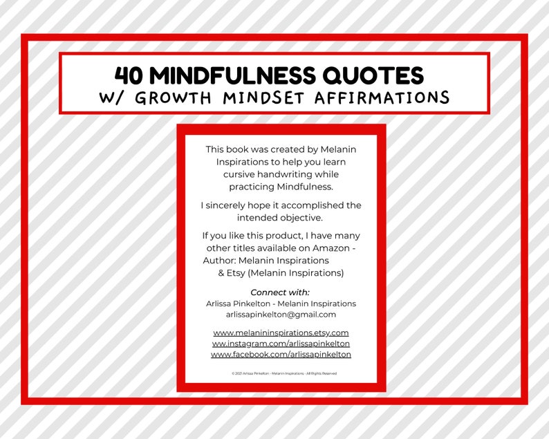 Cursive Handwriting Printable Worksheets 40 Mindfulness Quotes Journal ...