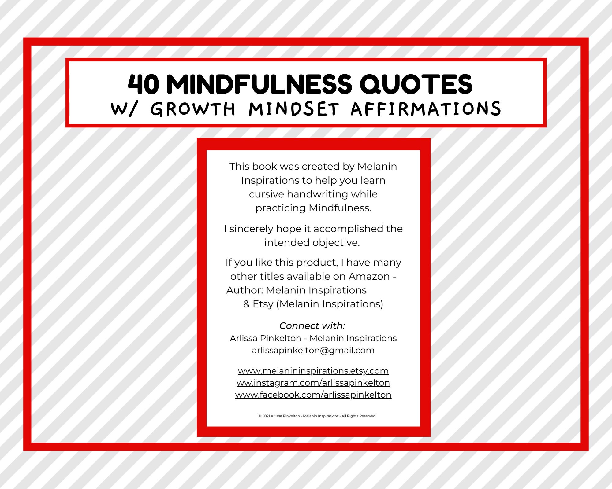 Cursive Handwriting Printable Worksheets 40 Mindfulness Quotes Journal ...