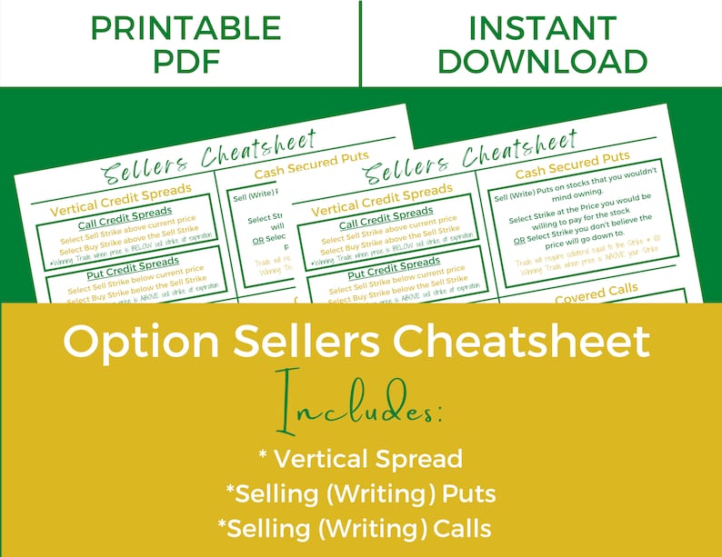 Options Seller Cheatsheet: Trading Strategies, Puts, Calls (PDF) - Etsy