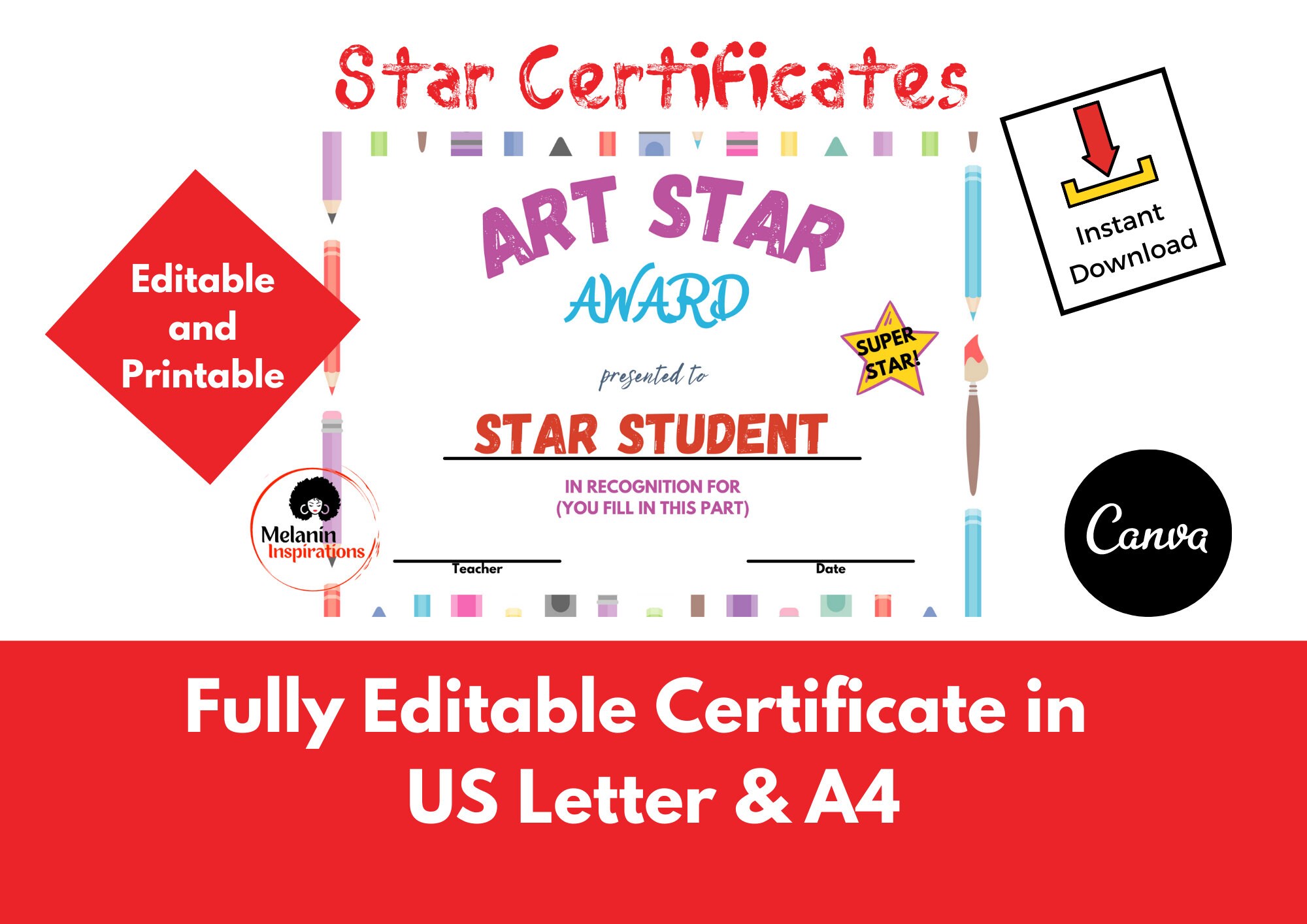 Editable School Certificates Superstar Awards Class Awards Art - Etsy