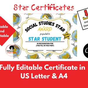Editable School Certificates Superstar Awards Class Awards Social ...