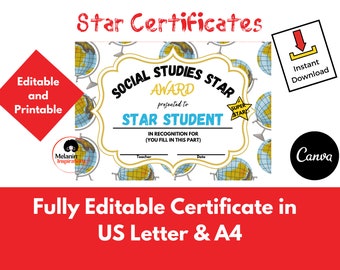 Editable School Certificates Superstar Awards Class Awards Most ...