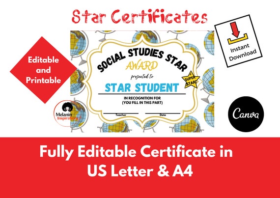 Editable School Certificates Superstar Awards Class Awards - Etsy