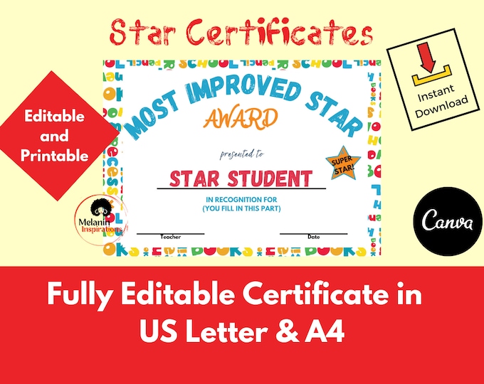 Editable School Star Certificates Superstar Awards Class Awards ...