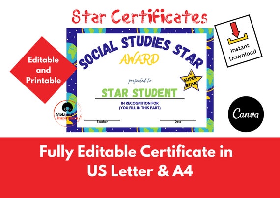 Editable School Certificates Superstar Awards Class Awards | Etsy