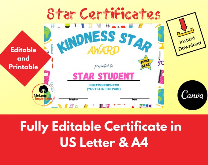 Editable School Star Certificates Superstar Awards Class Awards ...