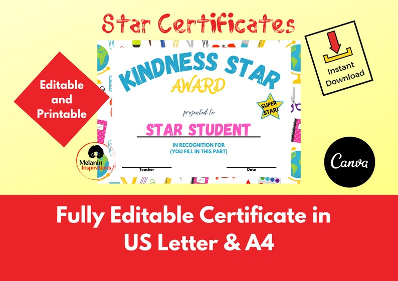 Editable School Certificates Superstar Awards Class Awards Kindness ...