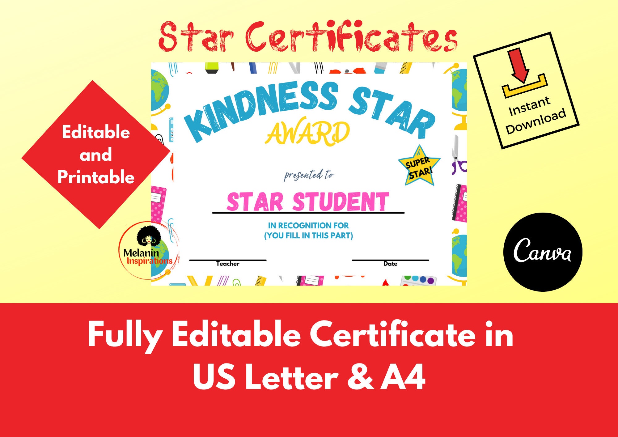 Editable School Certificates Superstar Awards Class Awards Kindness ...