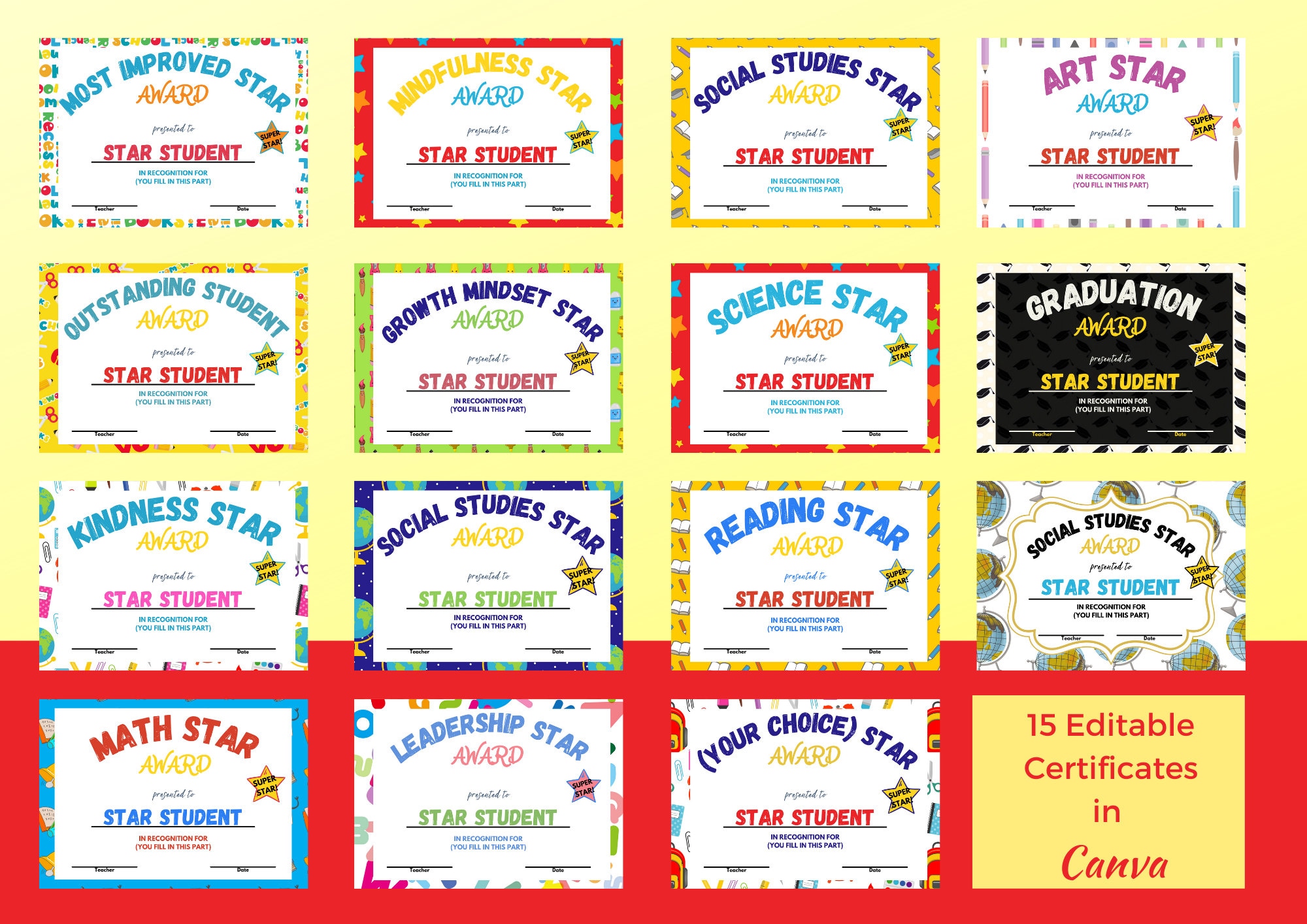 Editable School Star Certificates Superstar Awards Class Awards ...