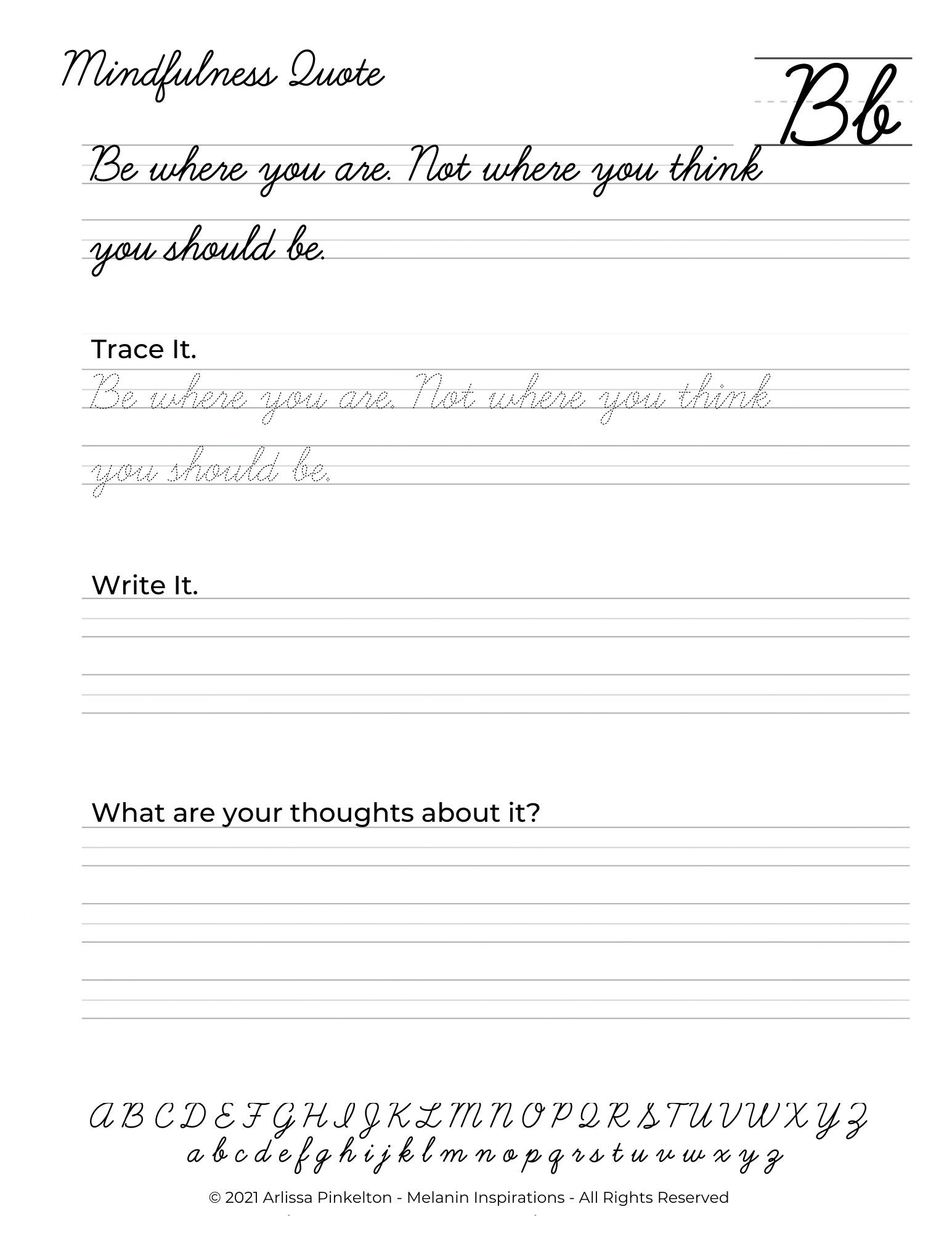 Cursive Handwriting Printable Worksheets 40 Mindfulness Quotes - Etsy