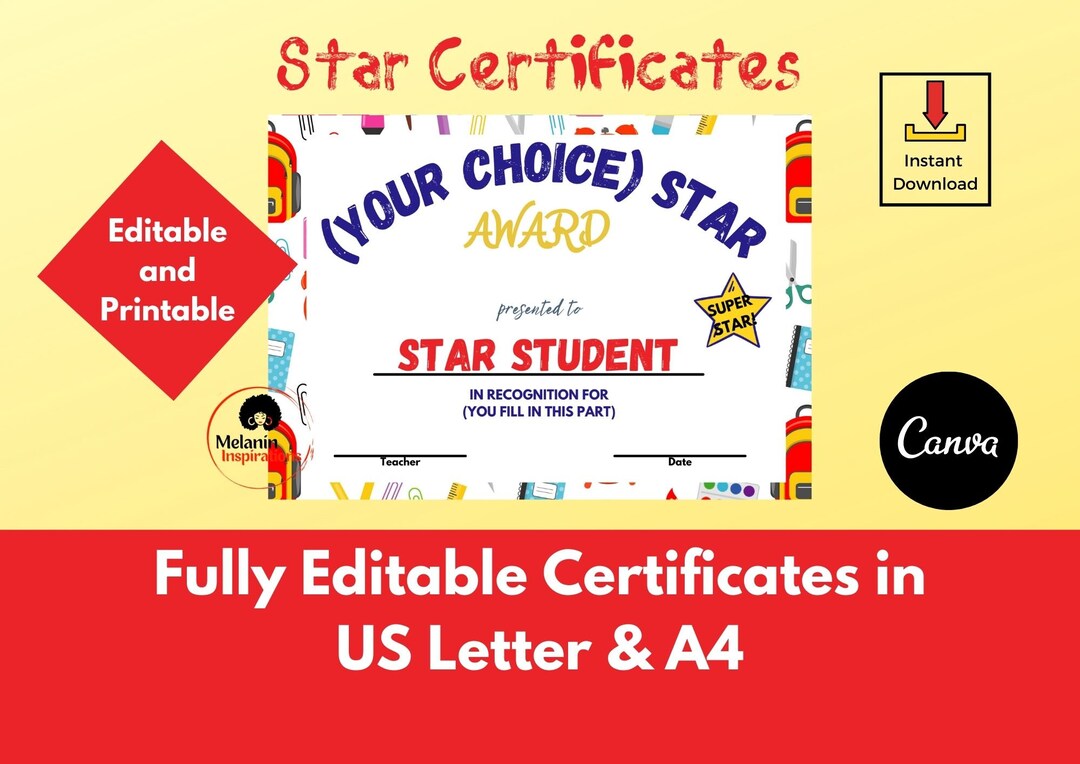 Editable School Star Certificates Superstar Awards Class Awards ...