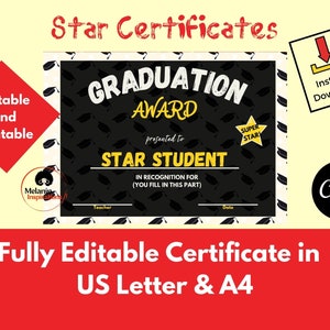 Editable Graduation School Certificates Superstar Awards Class Awards ...