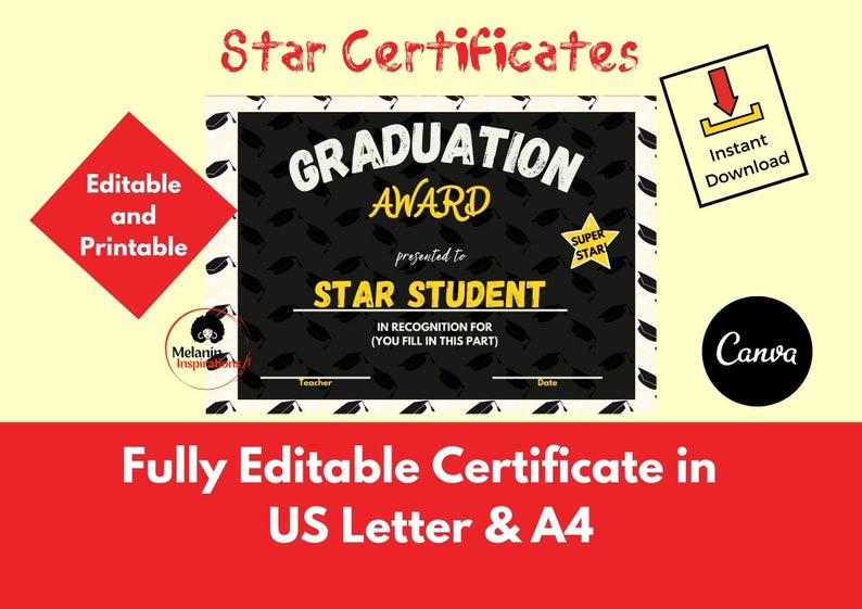 Editable Graduation School Certificates Superstar Awards Class Awards ...