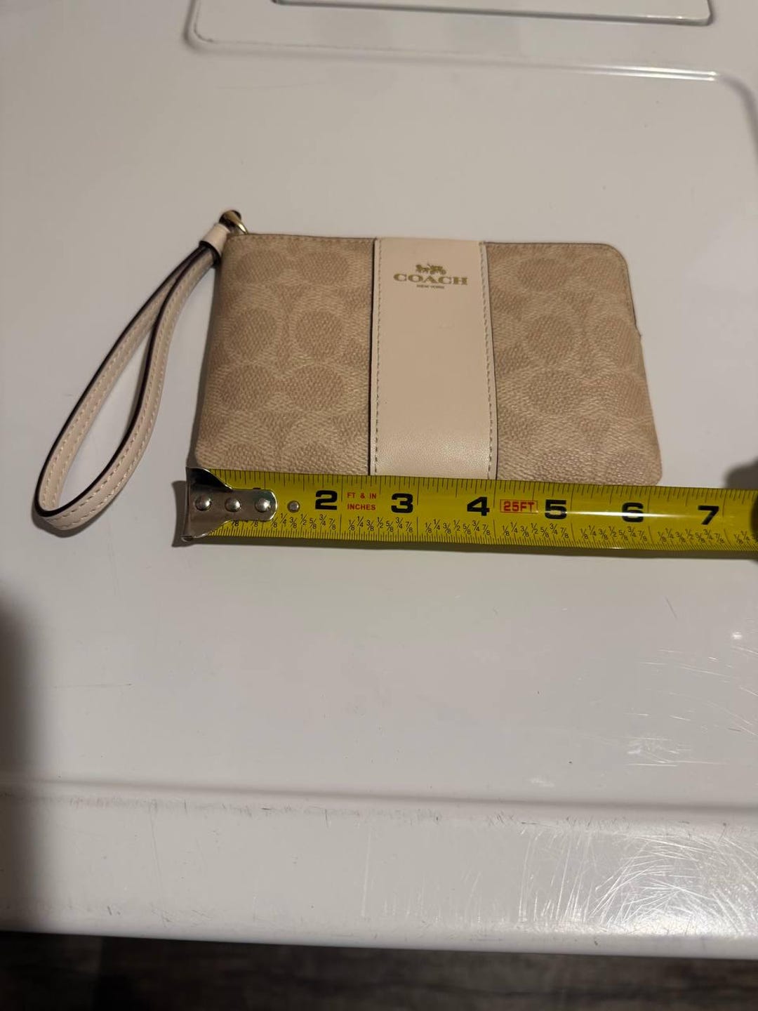 NWT Coach Signature PCV Leather Corner ZIP Wristlet Color Light Khaki ...