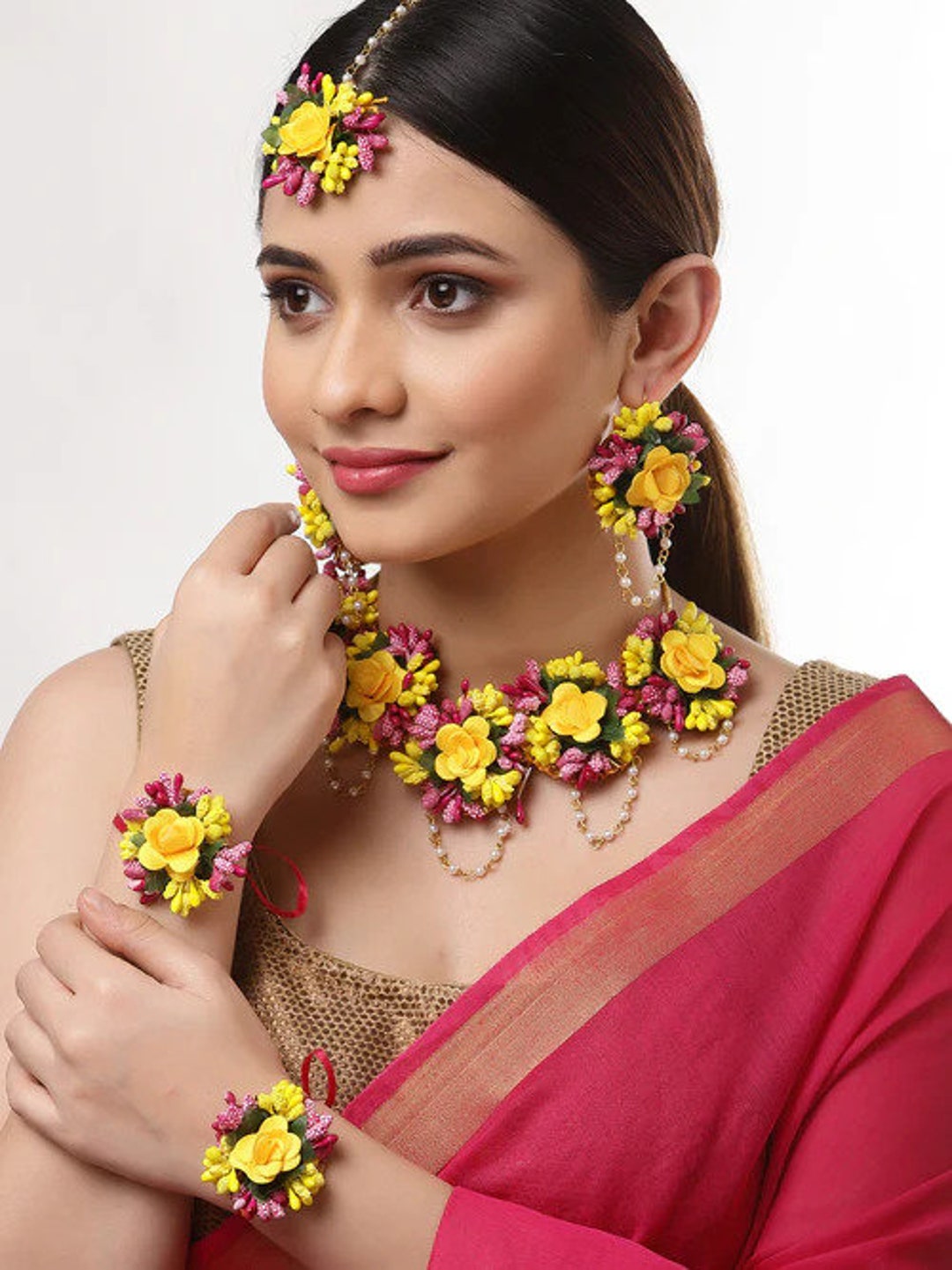 Flower Haldi Jewelry Floral Jewellery for Haldi Ceremony Necklaces ...