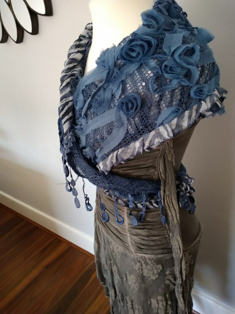 Parisian Courtesan Style Blue Roses Scarf/shawl - Etsy