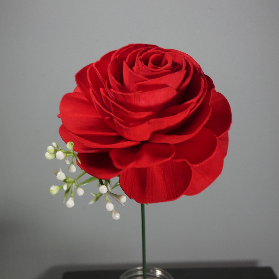 Single Red Roses Hand Painted Airbrushed Deep Red Sola Wood Roses Extra ...