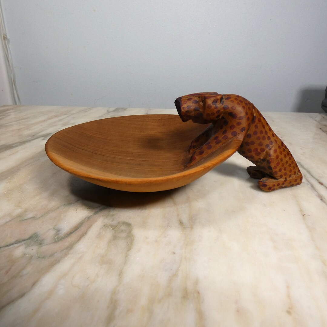 Kenya Hand-carved Wood Cheetah Drinking From Bowl - From a New England ...