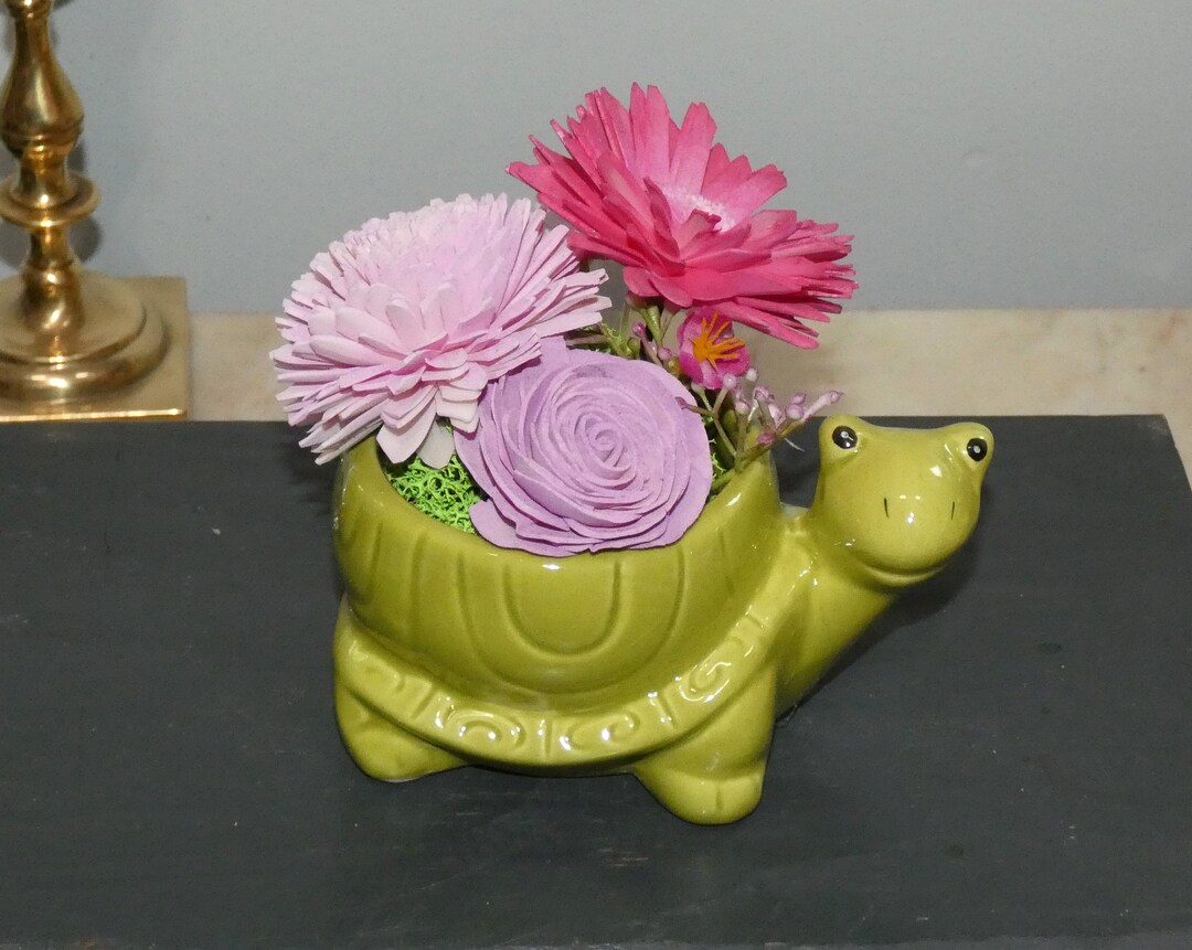 TURTLE: Adorable Ceramic Animal Vases With Small Sola Wood - Etsy