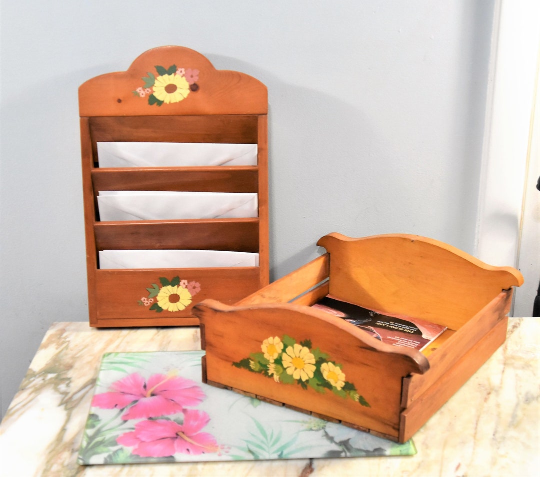 Vintage Handmade and Hand Painted Set Wood Magazine Box and - Etsy