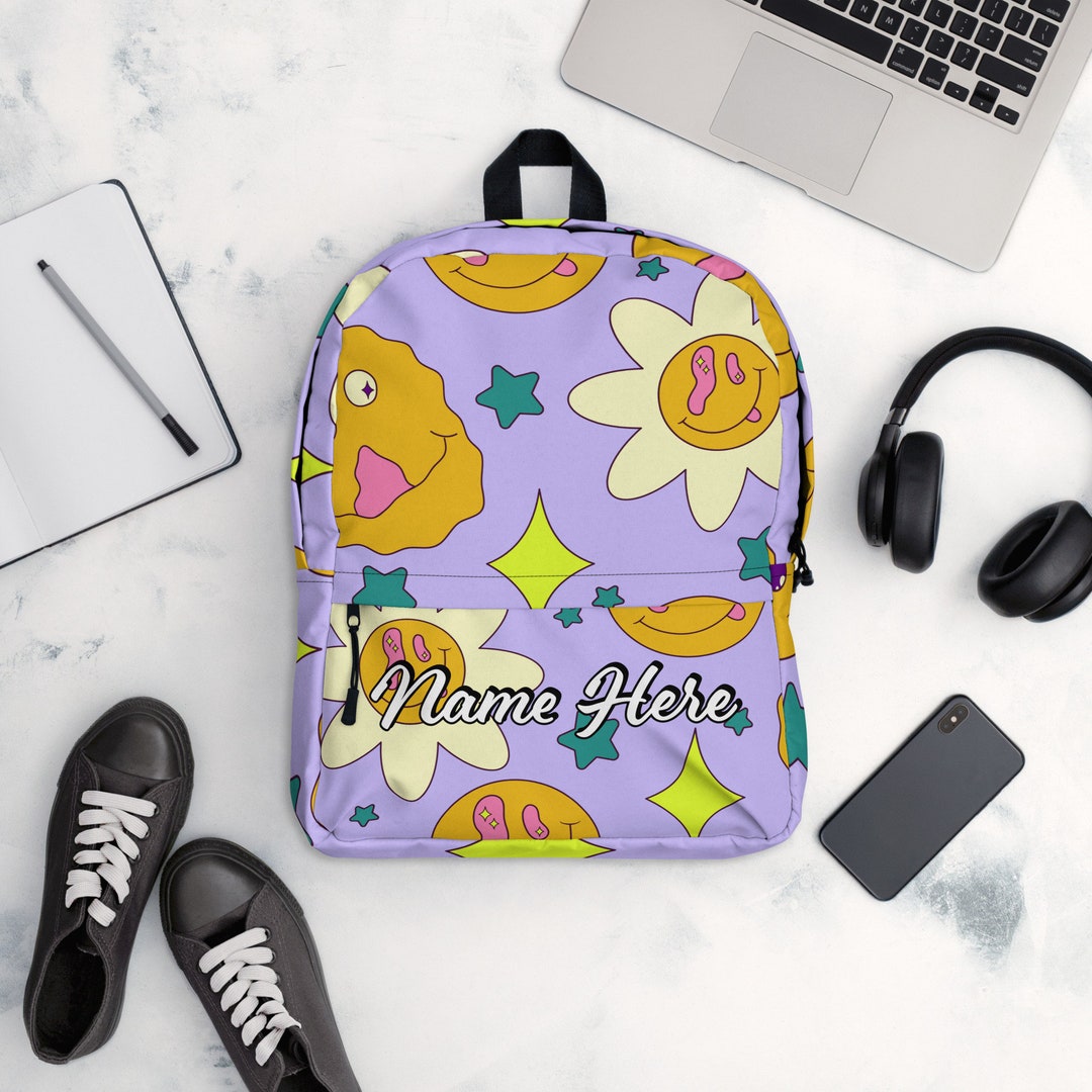 Personalized Psychedelic Backpack, Custom Name Groovy Rucksack ...