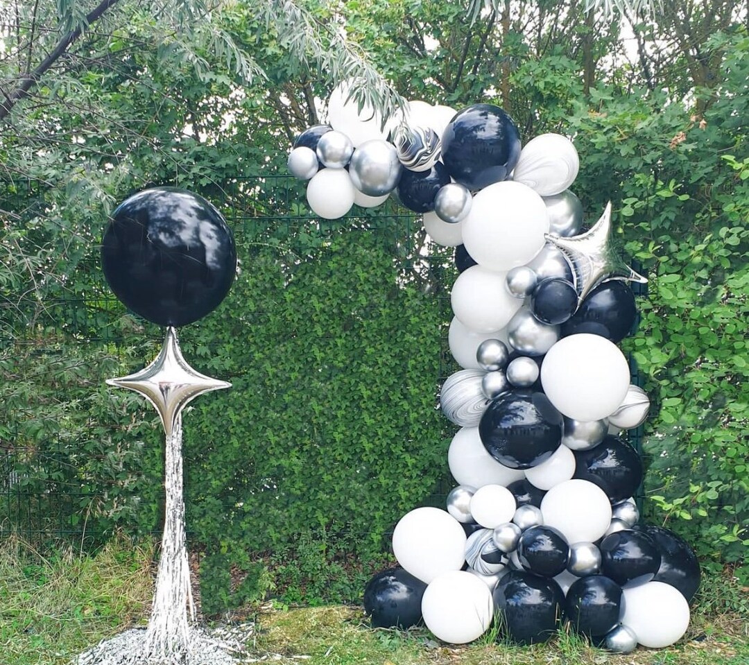 Monochrome Party Balloon Arch Kit, Black and White Balloon Garland ...