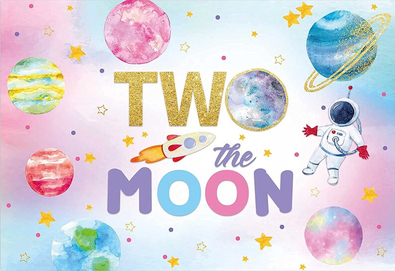 Two the Moon Backdrop Photo Backdrop Girl Space Party - Etsy