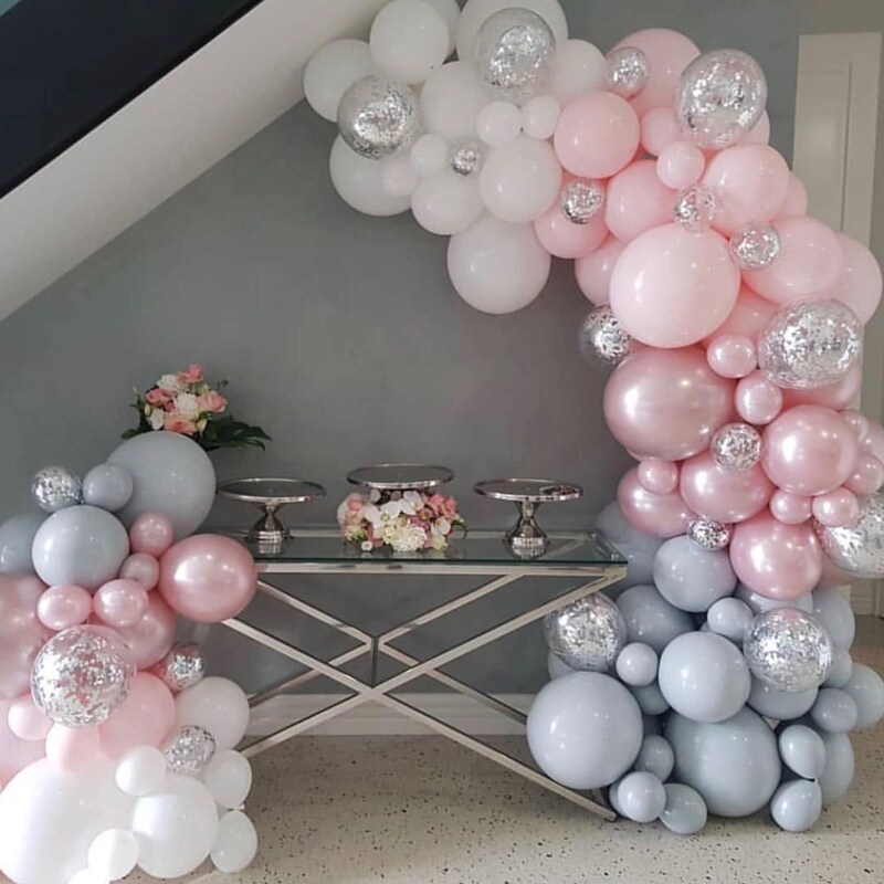 Pink Silver White Balloon Arch - Etsy