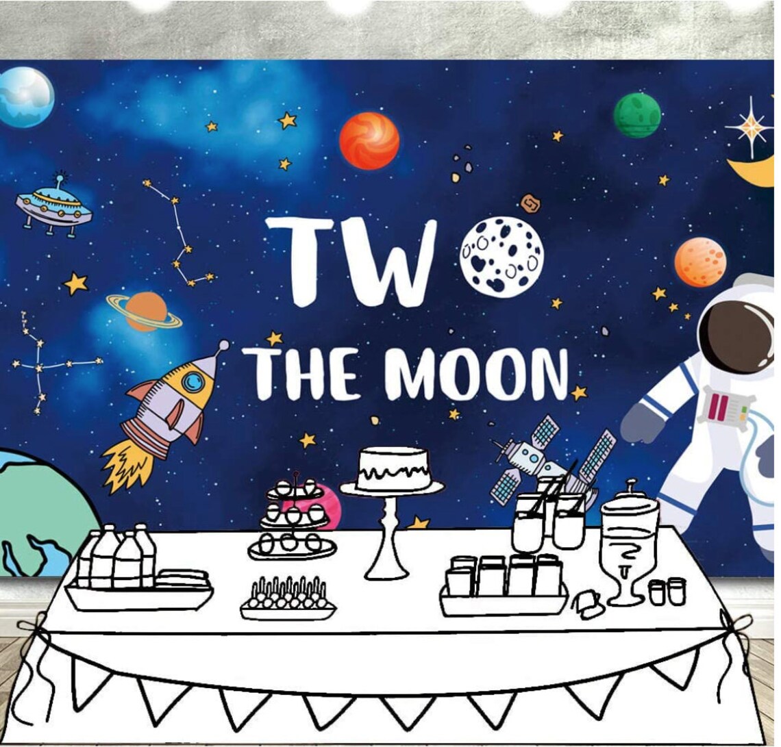 Two the Moon Birthday Backdrop Space Theme Birthday Banner - Etsy