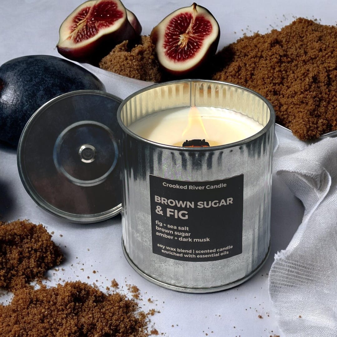 Brown Sugar & Fig | Rustic Vintage Tin Candle With Lid | Wood Wick - Etsy