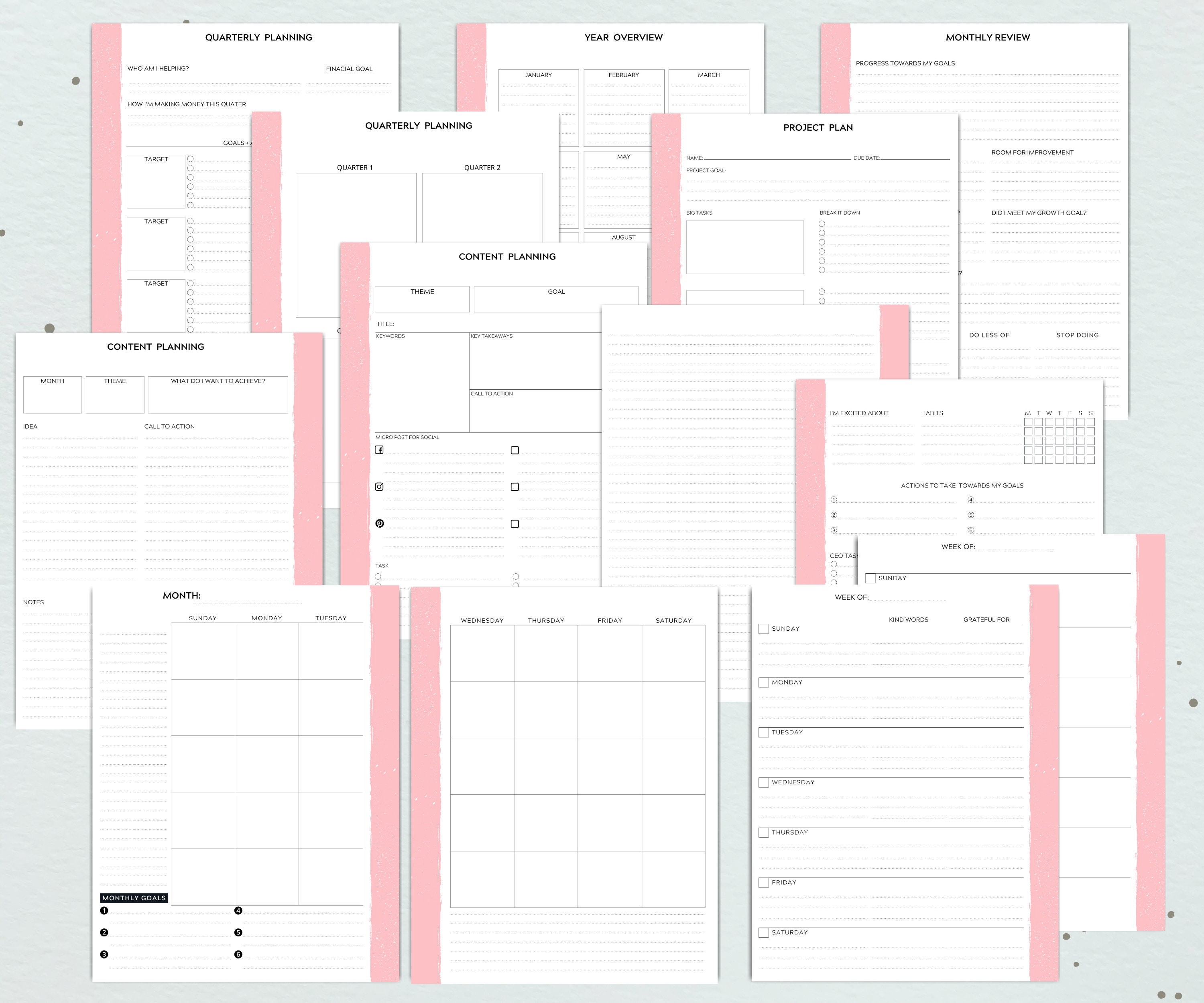 Pink Project Planner, Goal Tracker Planner, Undated Weekly Planner ...