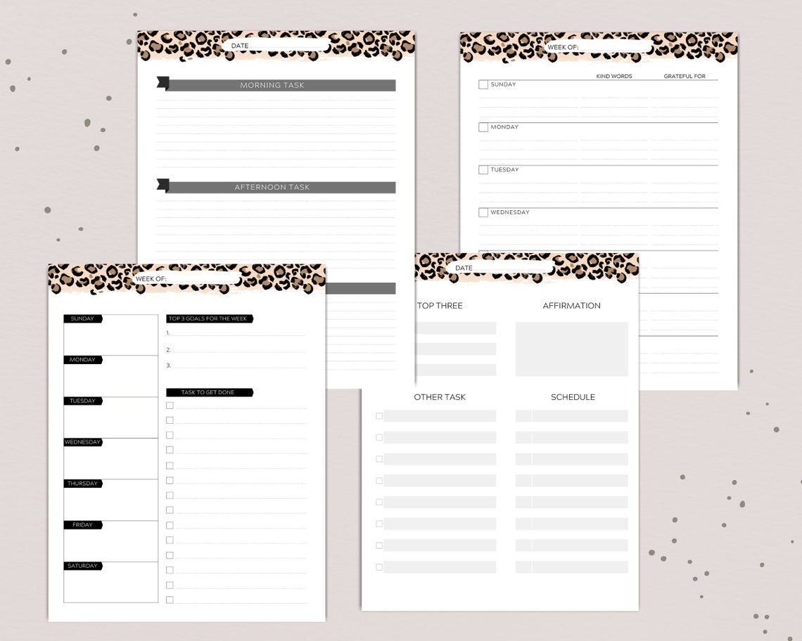 Leopard Business Planner, Printable Task Planner, Daily and Weekly ...