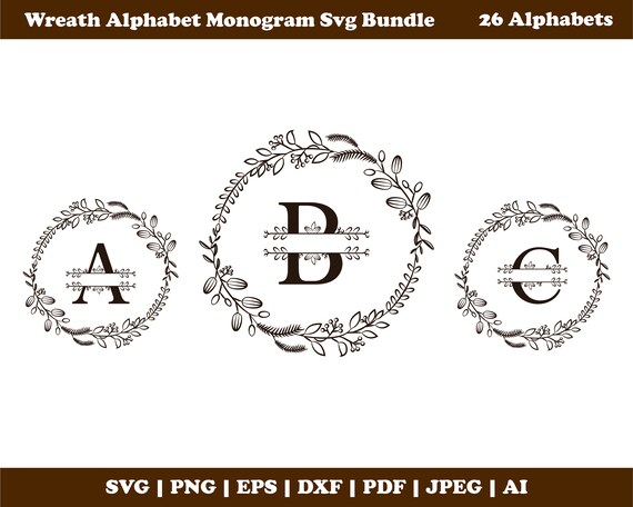 Hand Drawn Alphabet Monogram Svg Bundle Wreath Monogram Svg - Etsy