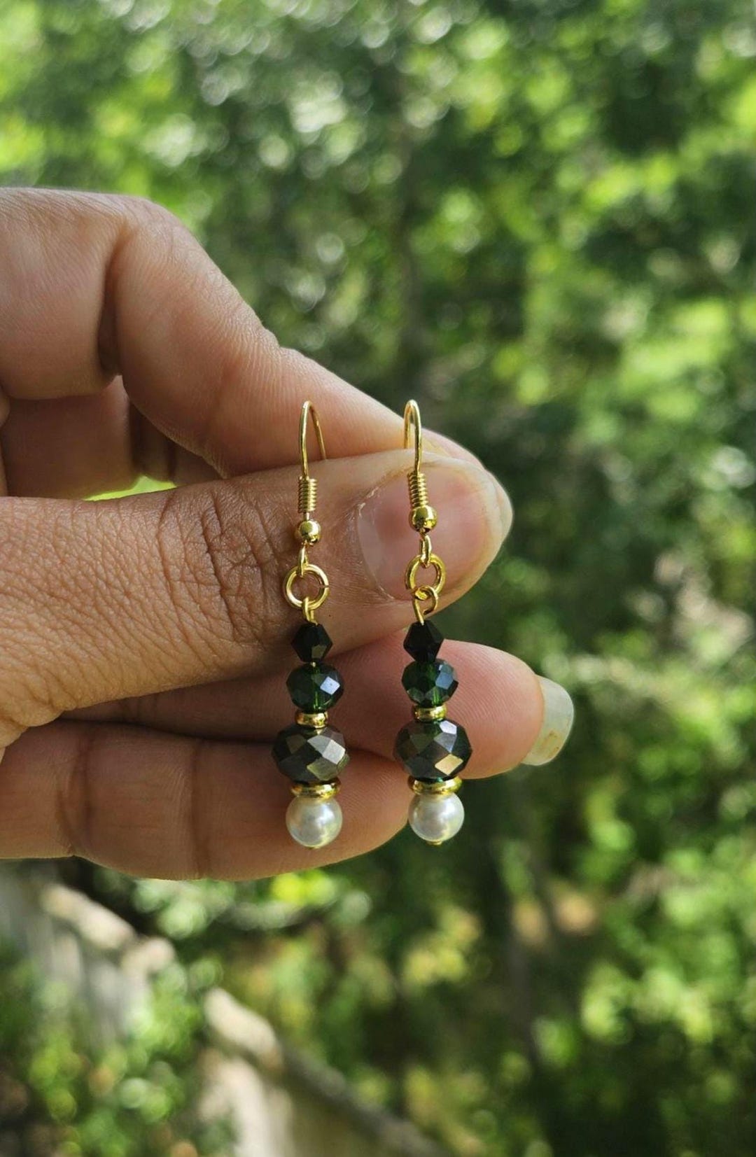 Green Glass Dangle Earrings, 18k Gold Filled, May Birthstone ...