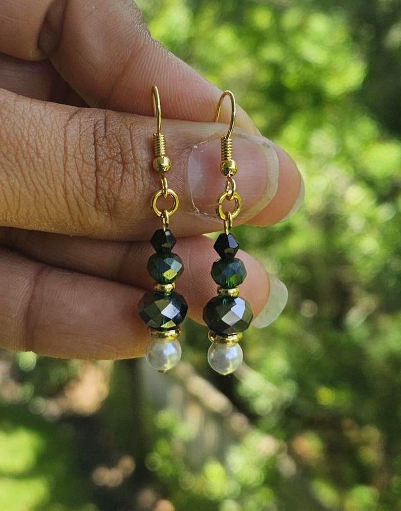 Green Glass Dangle Earrings, 18k Gold Filled, May Birthstone ...